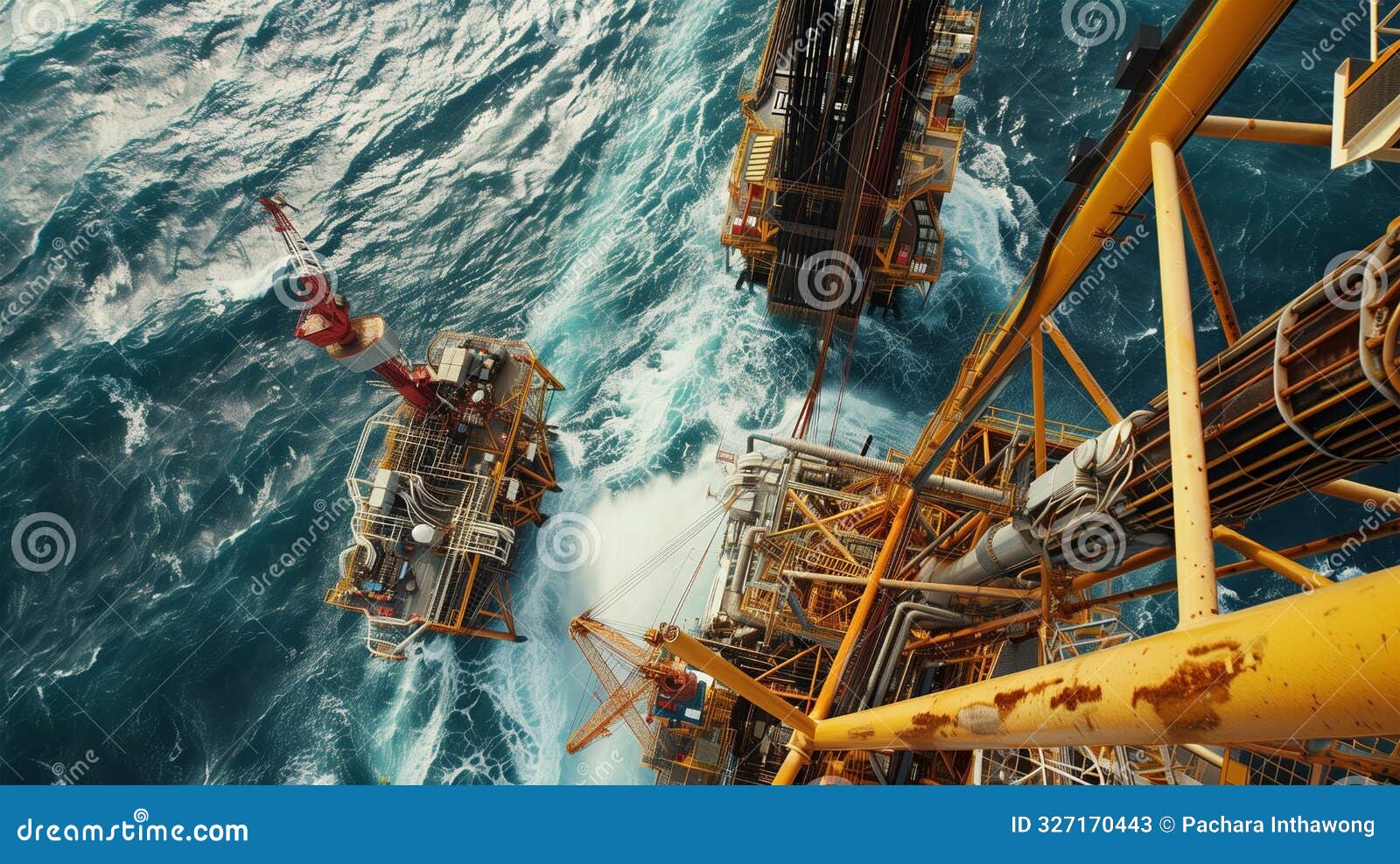 Intense Offshore Oil Rig Operation At Twilight. Concept Offshore Safety ...