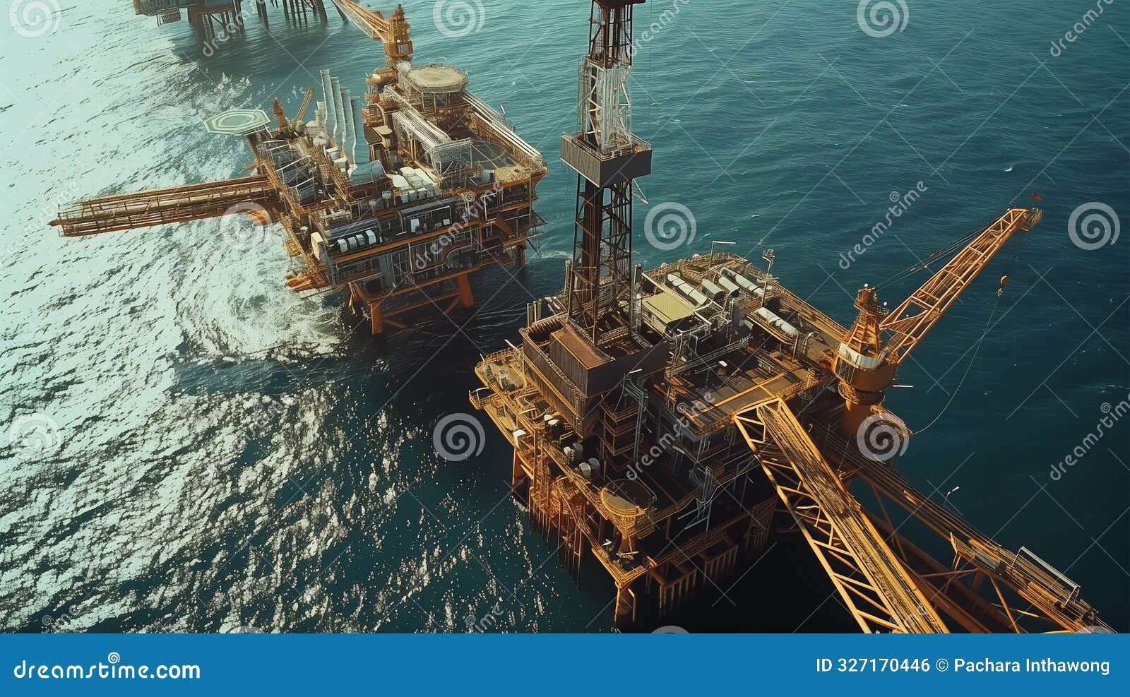 Intense Offshore Oil Rig Operation At Twilight. Concept Offshore Safety ...