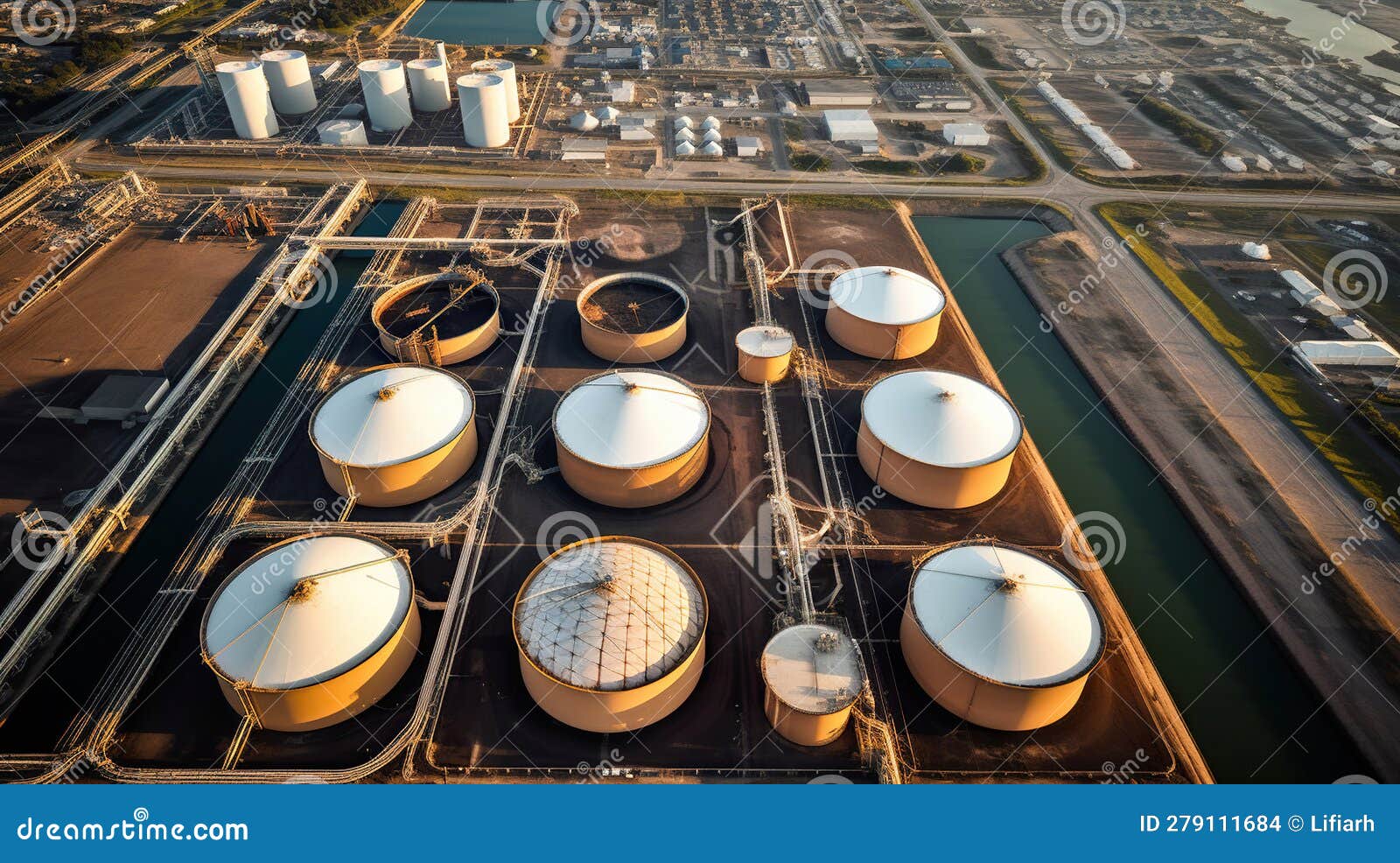 Aerial View of Oil Refinery and Tankers Oil Loading. Generative AI ...