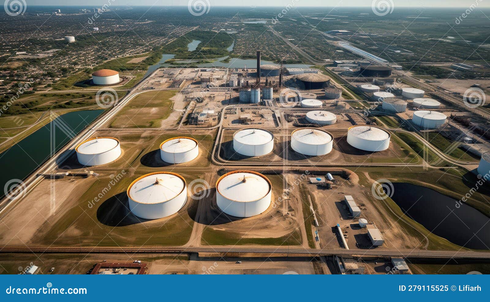 Aerial View of Oil Refinery and Tankers Oil Loading. Generative AI ...