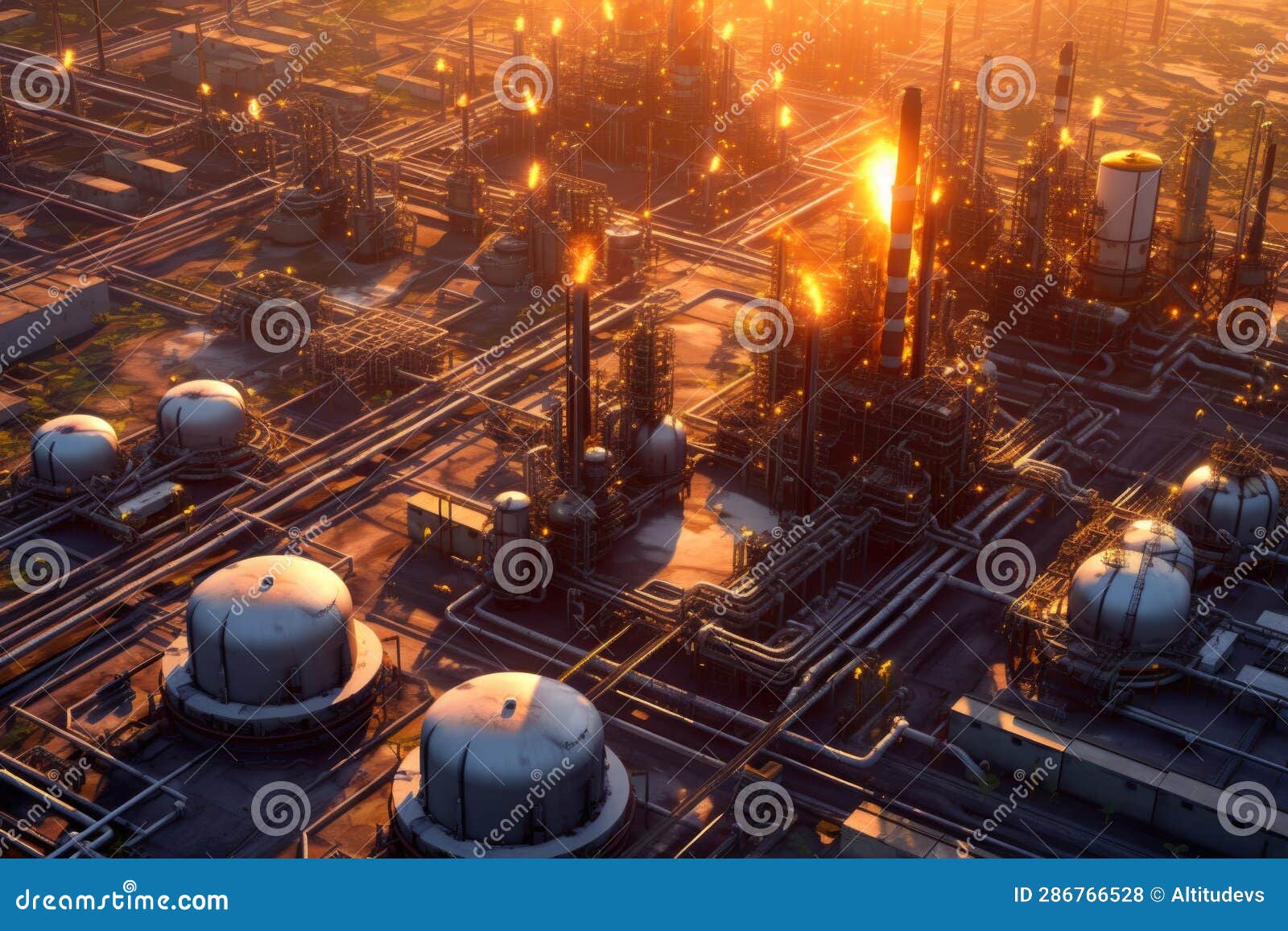 Aerial View of an Oil Refinerys Processing Units and Structures Stock ...