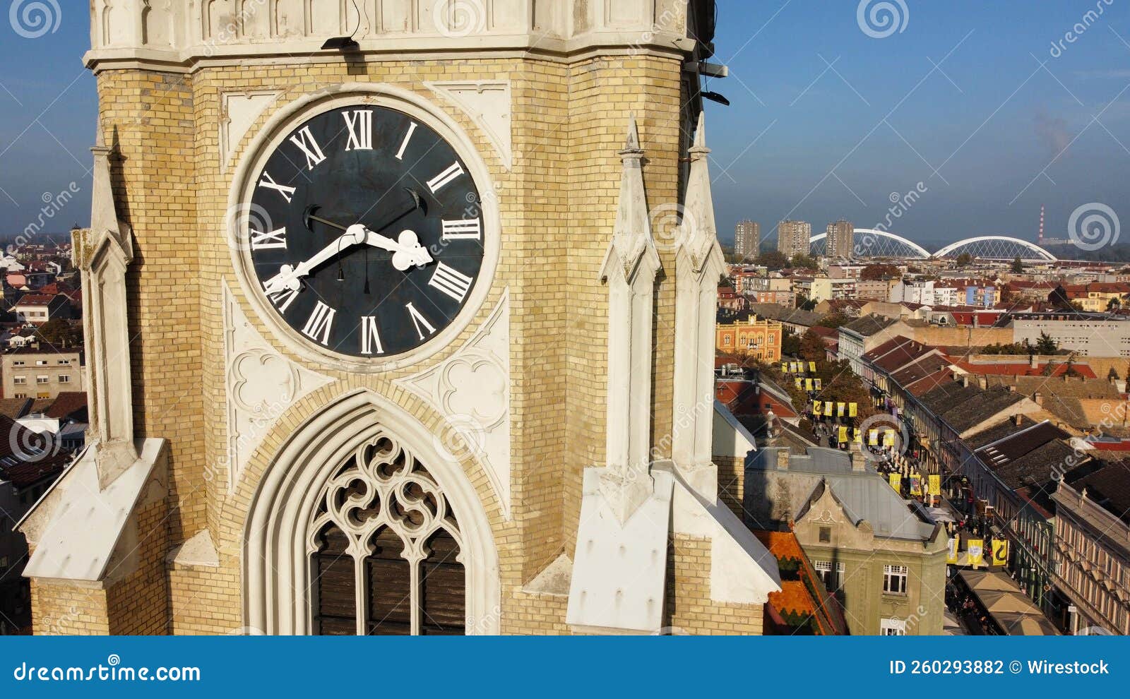 Aerial View of an Old Architectural Building with a Clock on a Tower in ...