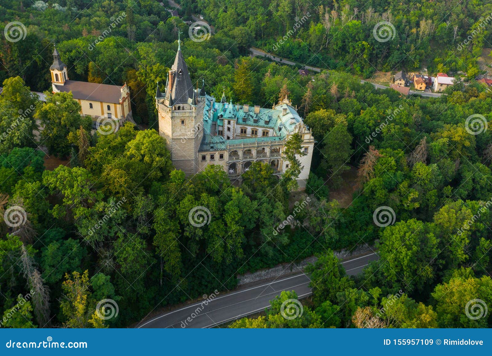 Aerial View of Old Castle in Green Wood Stock Image - Image of aerial ...