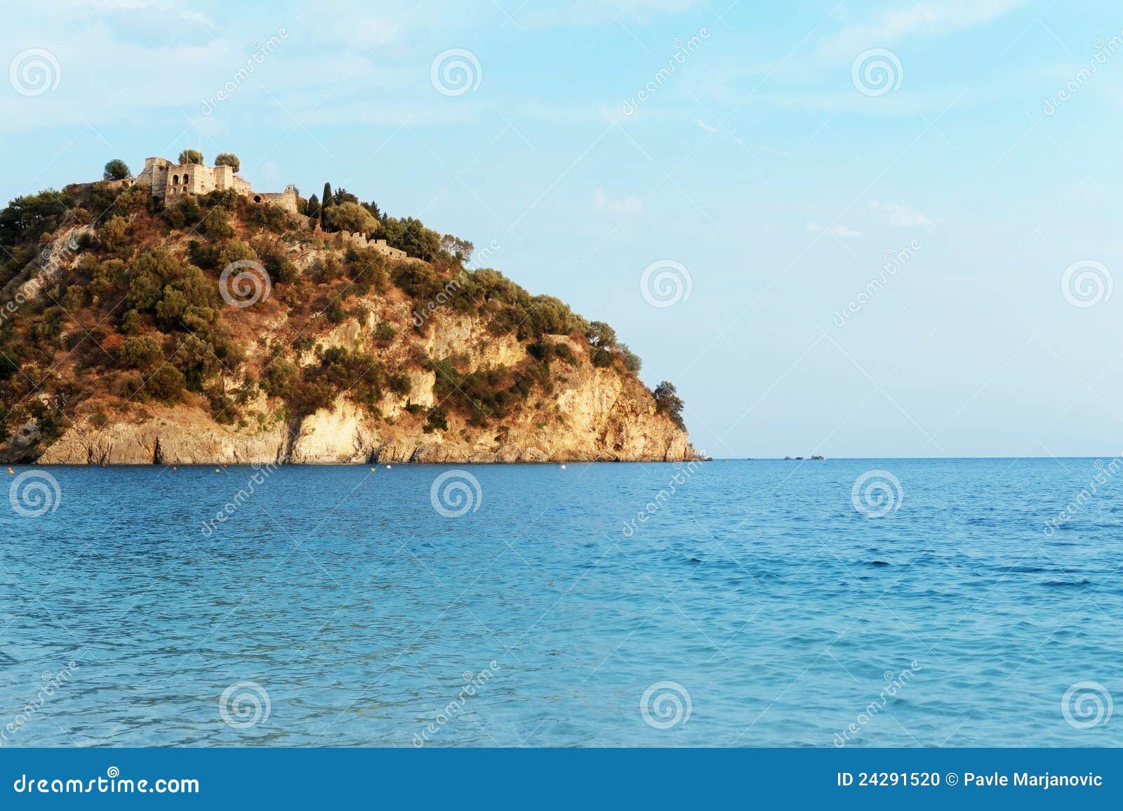 Aerial View of Old Castle in Parga, Greece Stock Photo - Image of ...