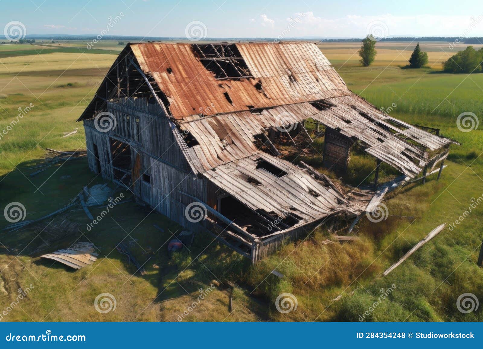 Aerial View of an Old Collapsed Barn before Restoration Stock Photo ...