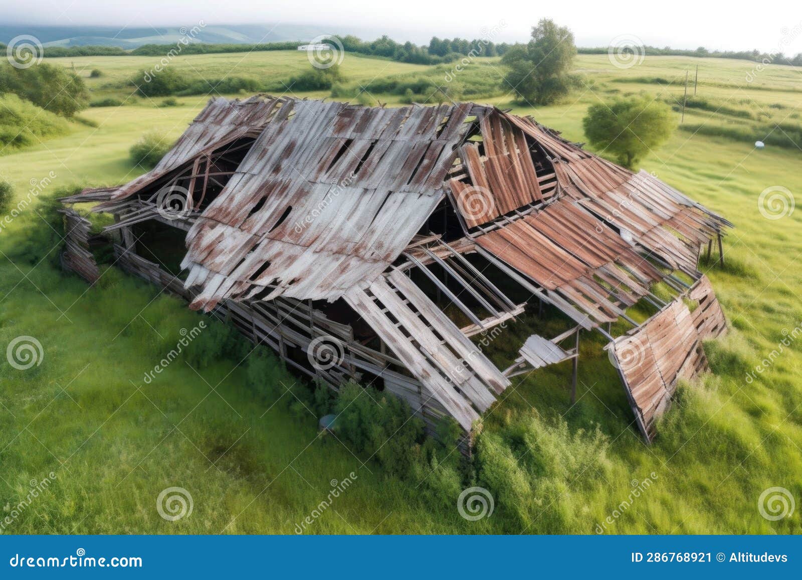 Aerial View of an Old Collapsed Barn before Restoration Stock Image ...