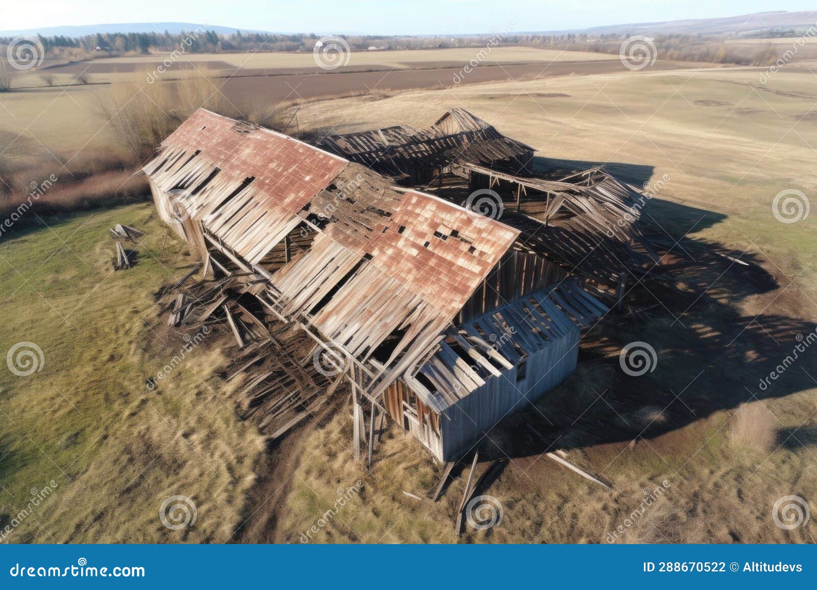 Aerial View of an Old Collapsed Barn before Restoration Stock Photo ...