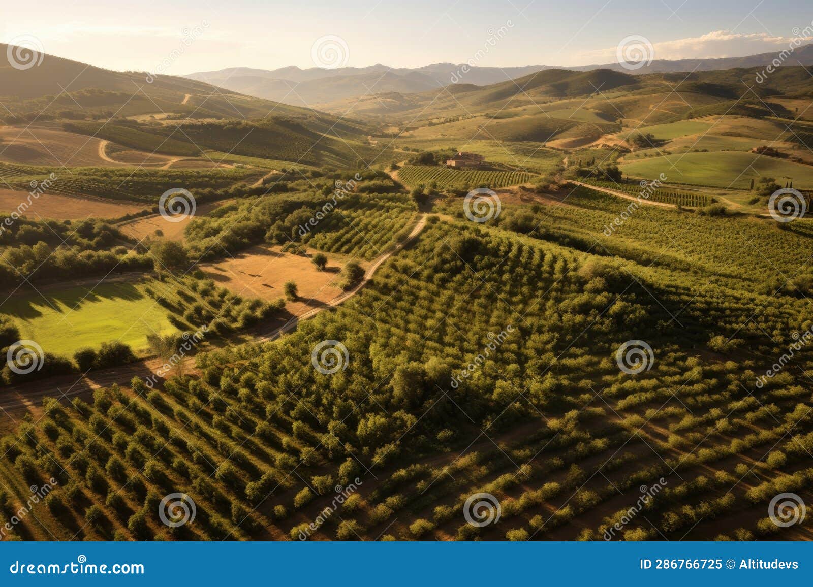 Aerial View of Olive Trees among Rolling Hills Stock Image - Image of ...