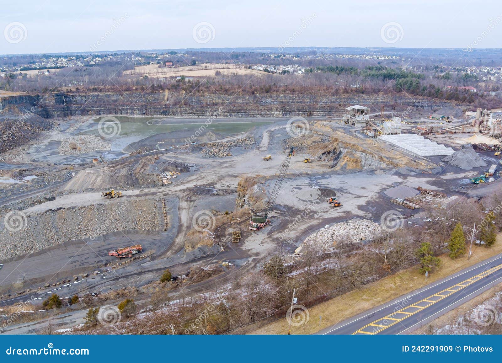 Aerial View of the Open Pit Loader Loading Gravel into Stone Jaw ...