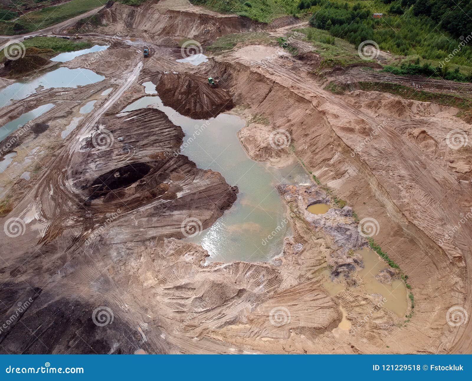 Aerial View on Open Pit Mine of Sand and Hummus, Flooded with Water ...