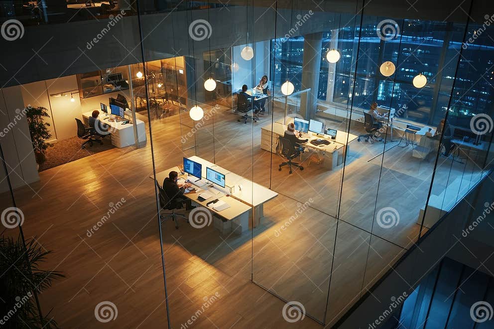 Aerial View of Open Space Office Environment with Teams Working Stock ...
