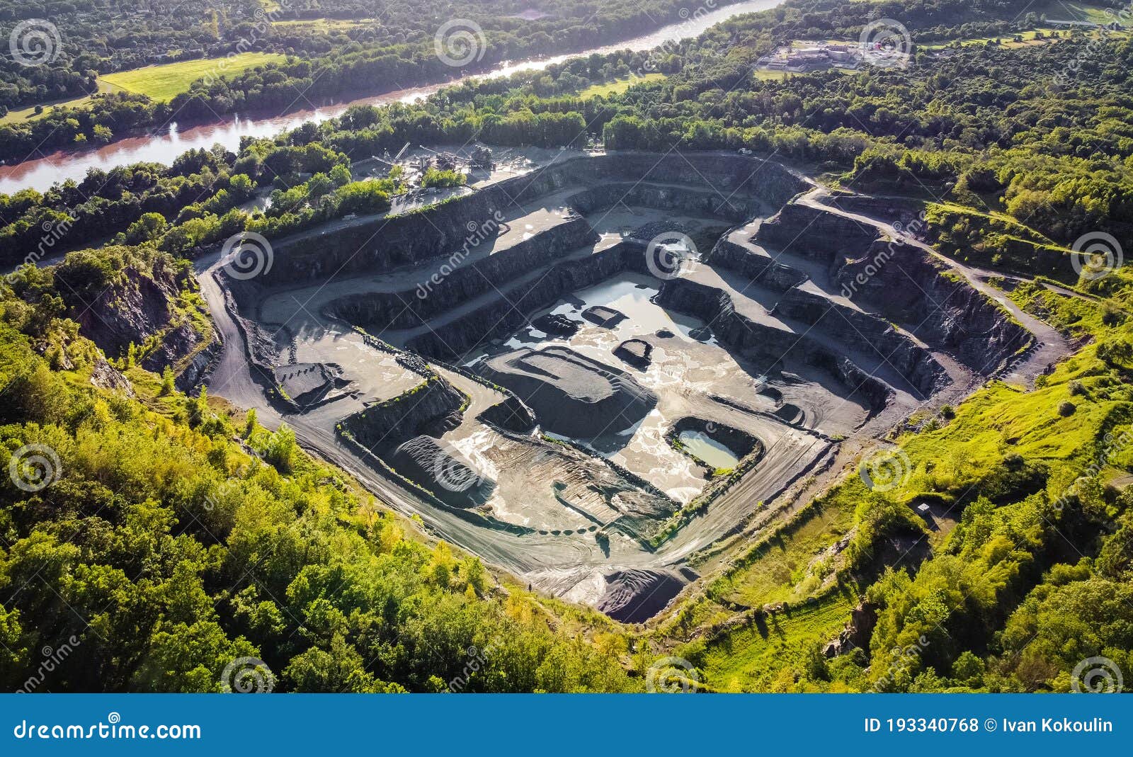 Aerial View of Opencast Mining Quarry in the Middle of the Forest Stock ...