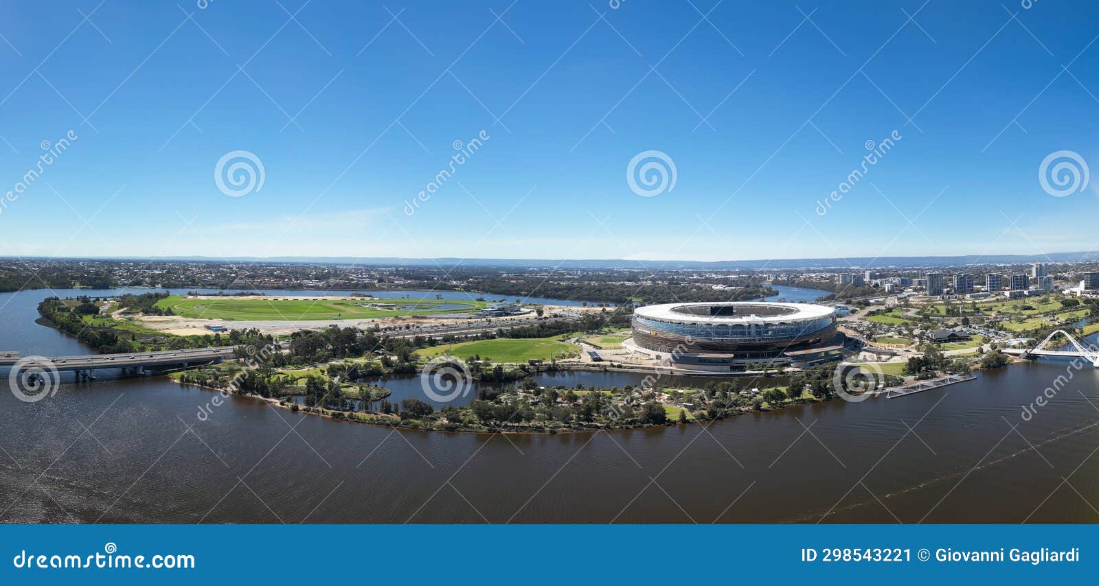 Aerial View of Optus Stadium and Swan River in Perth Stock Image ...