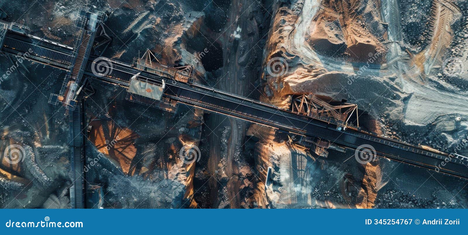 Aerial View of Ore Transportation on Conveyor Belt Across Mining ...