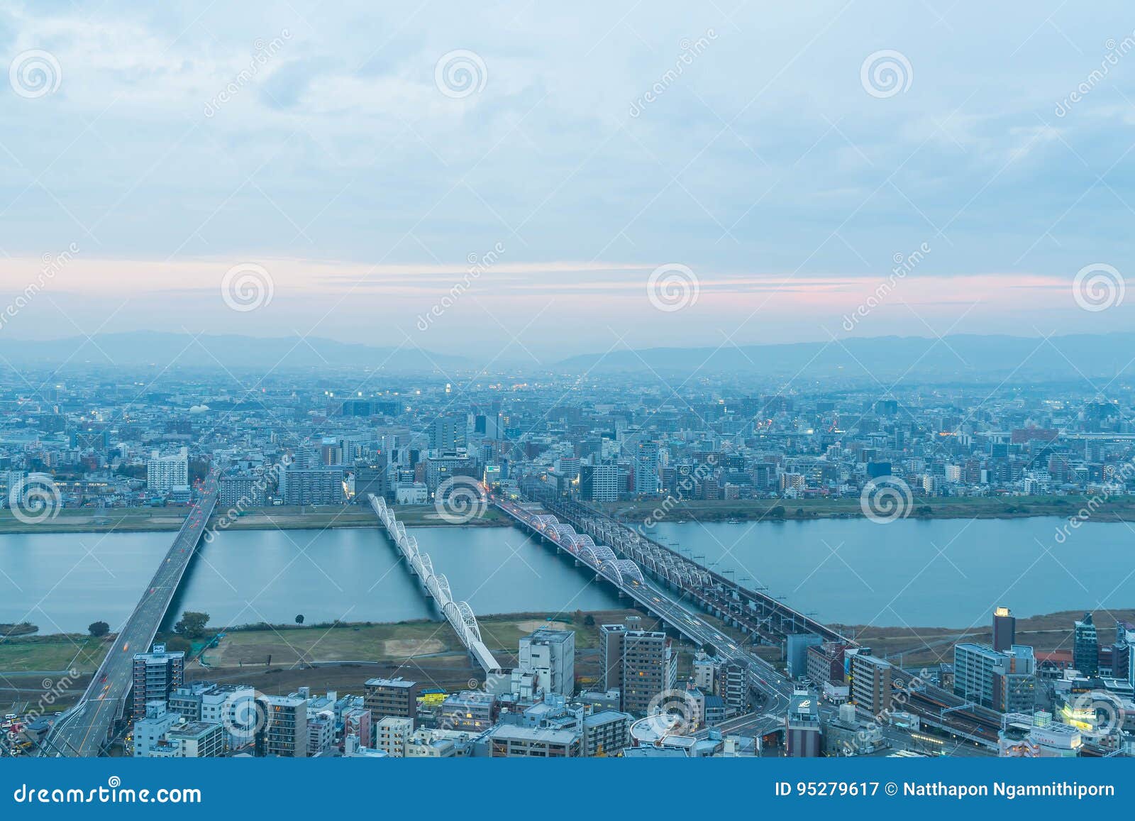 Aerial view of Osaka Japan editorial photography. Image of metropolitan ...