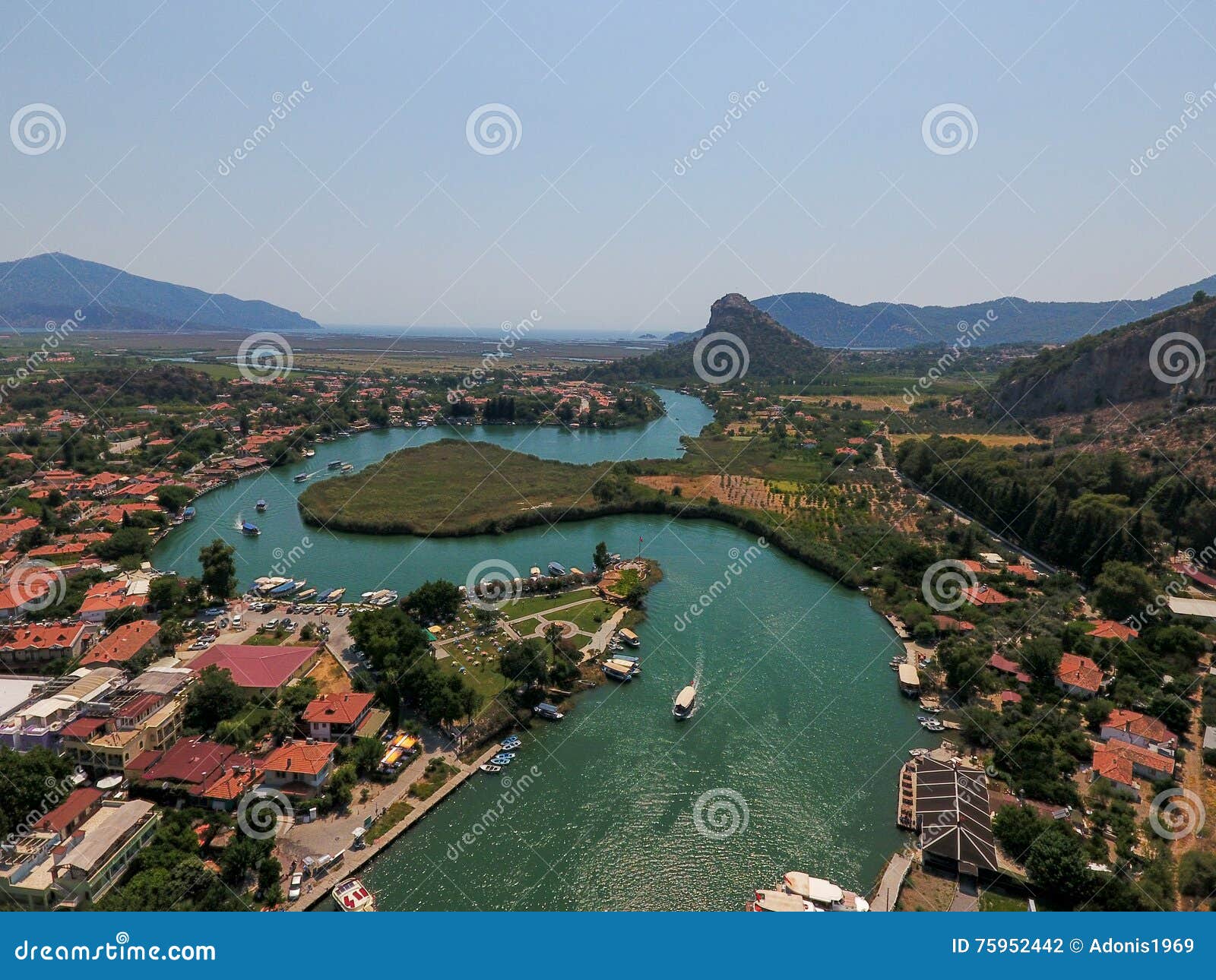 Aerial View Over Dalyan, Turkey Stock Photo - Image of bank, roof: 75952442