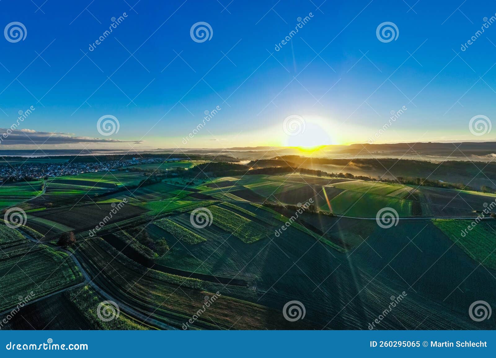 Aerial View Over Fields with Sunrise Stock Image - Image of view ...