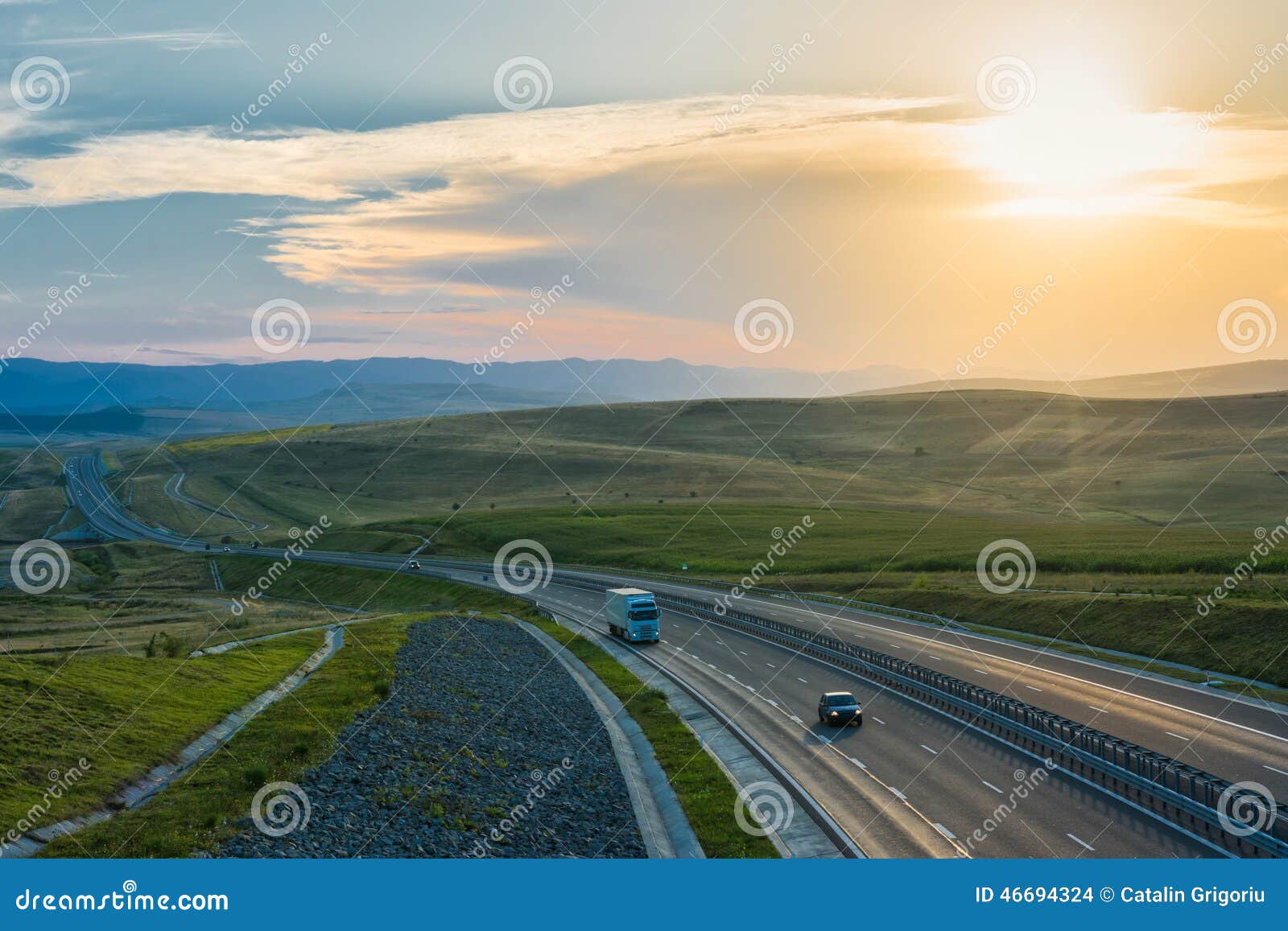 Aerial View Over the Highway at Sunset Stock Photo - Image of light ...