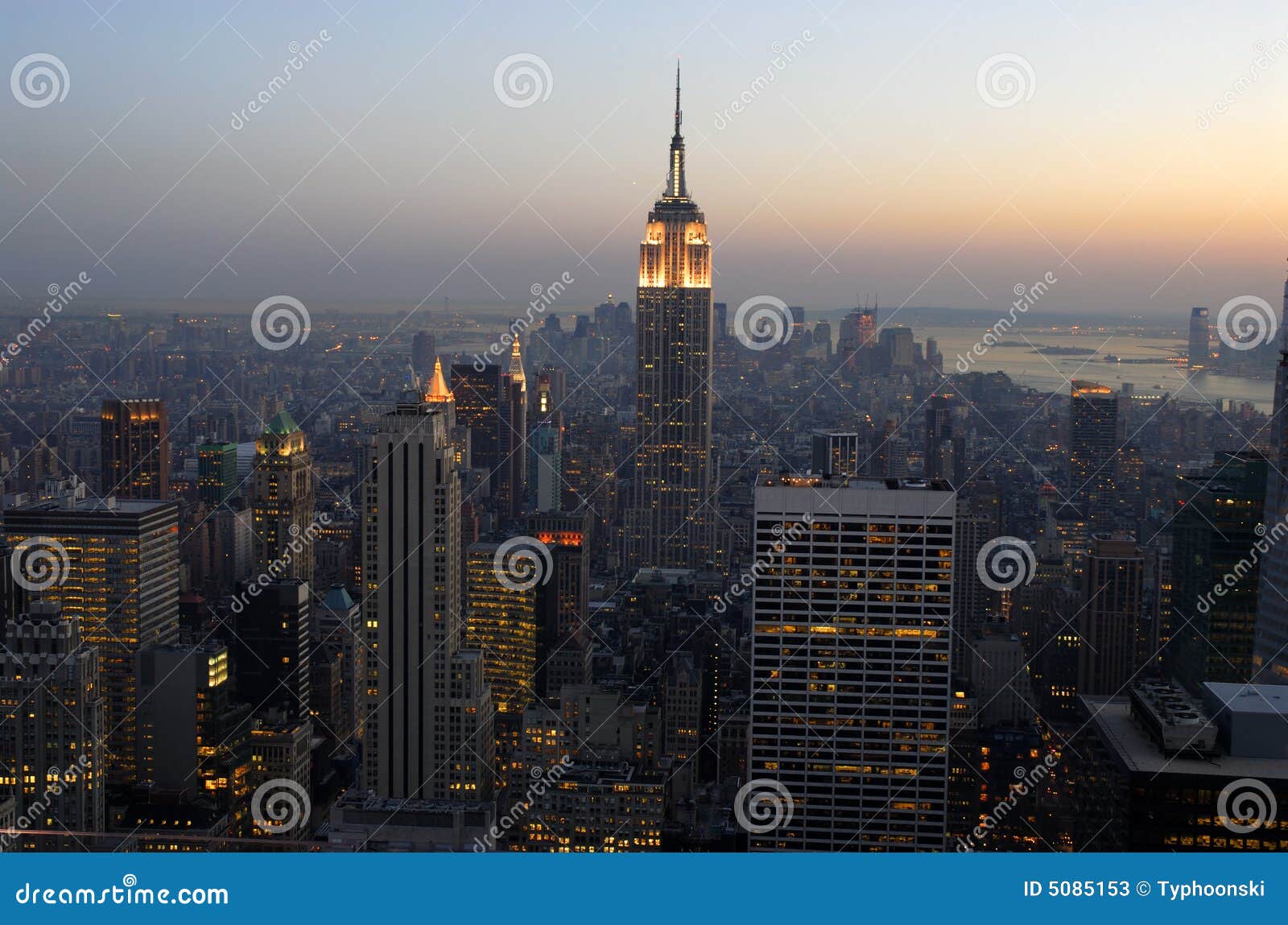 Aerial View Over Manhattan at Dusk Stock Image - Image of midtown, roof ...