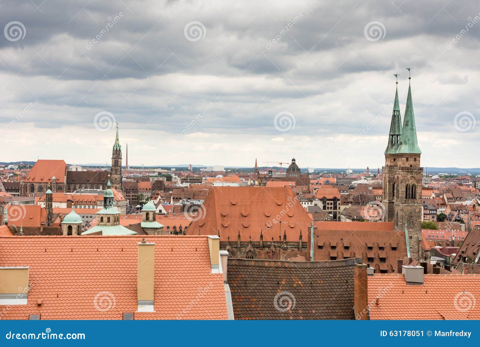 Aerial view over Nurnberg stock image. Image of germany - 63178051