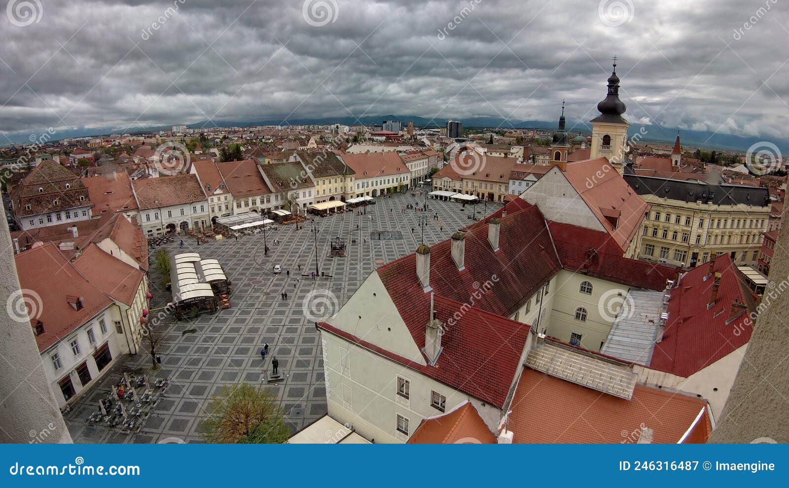 Aerial View Over the Rooftops and Skyline of Sibiu, Romania Editorial ...