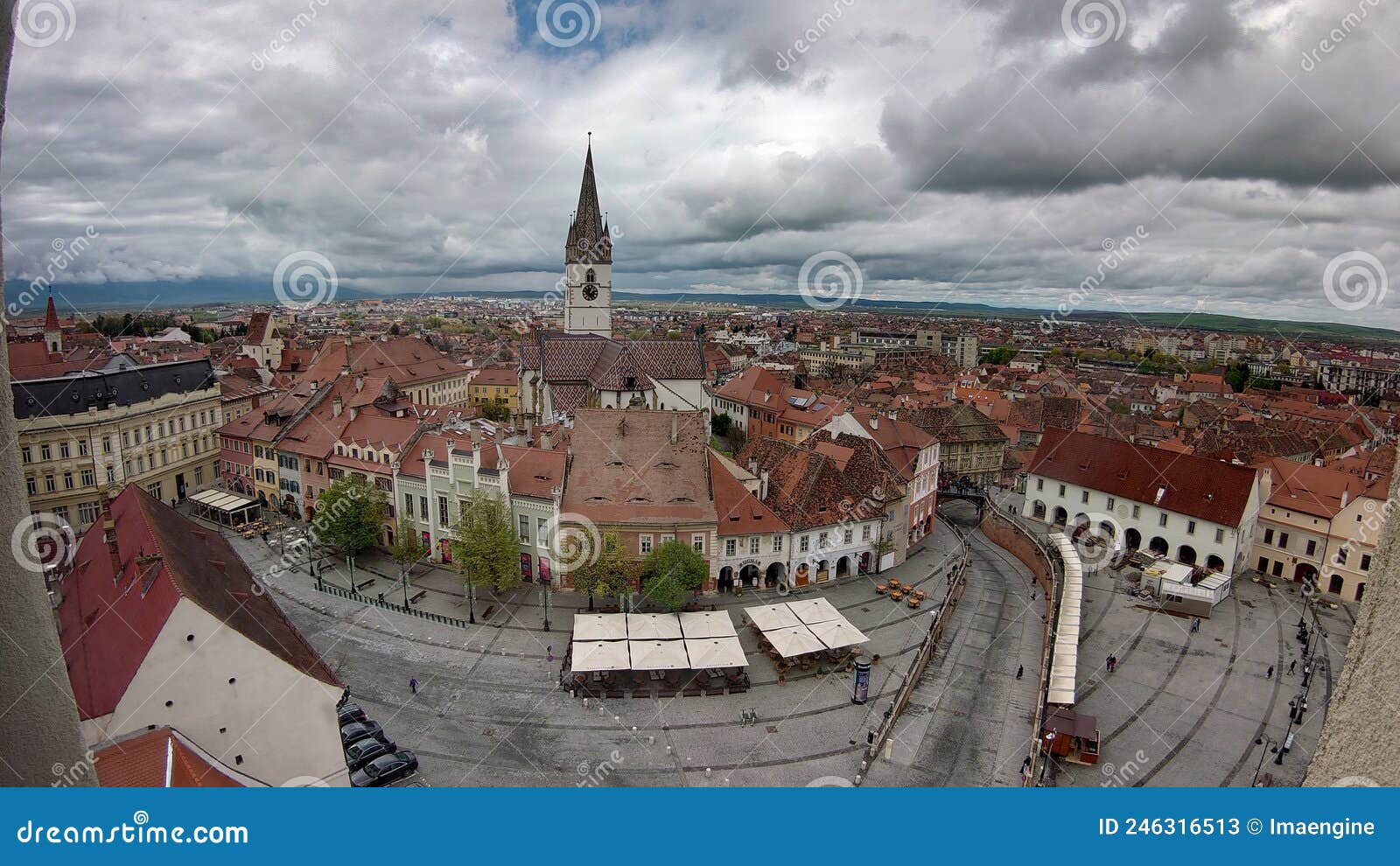 Aerial View Over the Rooftops and Skyline of Sibiu, Romania Editorial ...