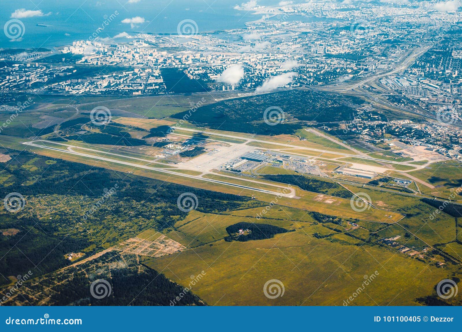 Aerial View Over the Runway Approach at the Airport. Stock Image ...