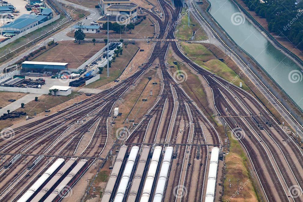 Aerial View Over Train Tracks Stock Image - Image of abstract, design ...