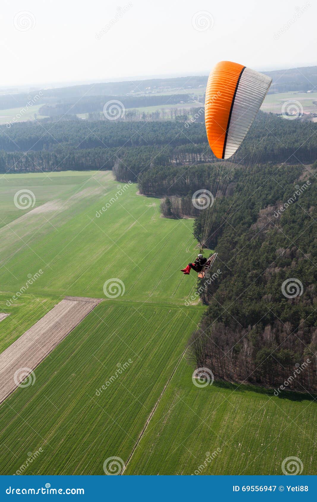 Aerial View of Paramotor Flying Over the Fields I Stock Image - Image ...