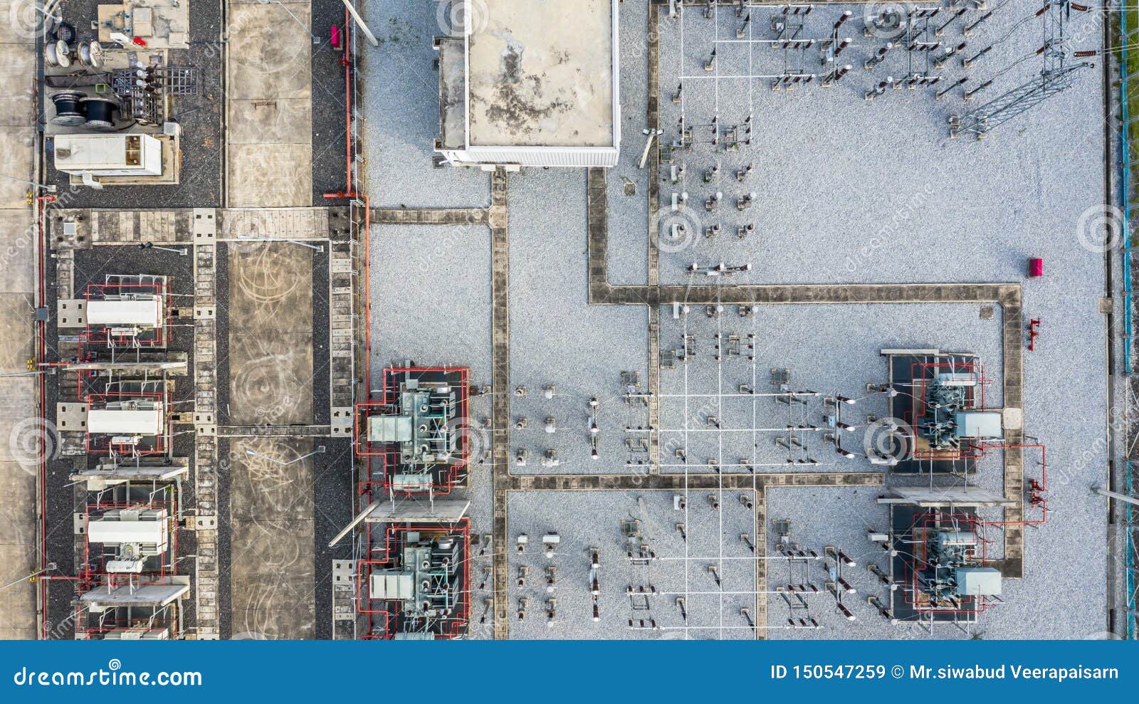 Aerial View Part of Electric Station Engineering Construction on a ...