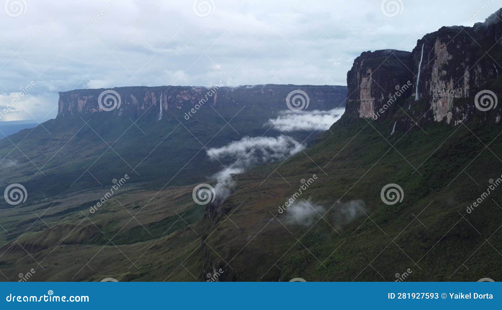 Aerial View of Part of the Roraima Tepuy Wall with a Waterfall and ...