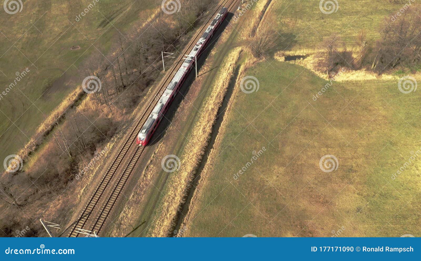 Aerial View of a Passenger Train on a Double Track Stock Footage ...