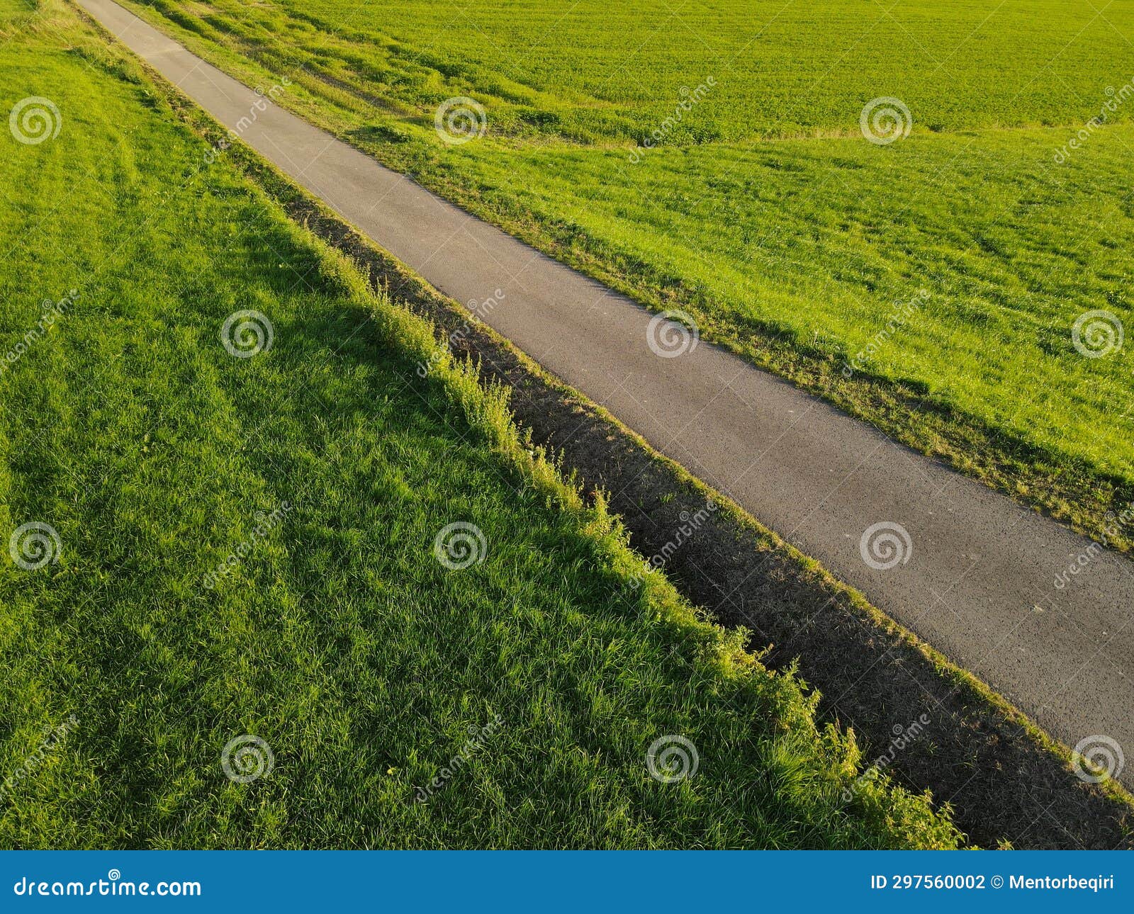 Aerial View of a Path between Grass in the Landscape Stock Photo ...