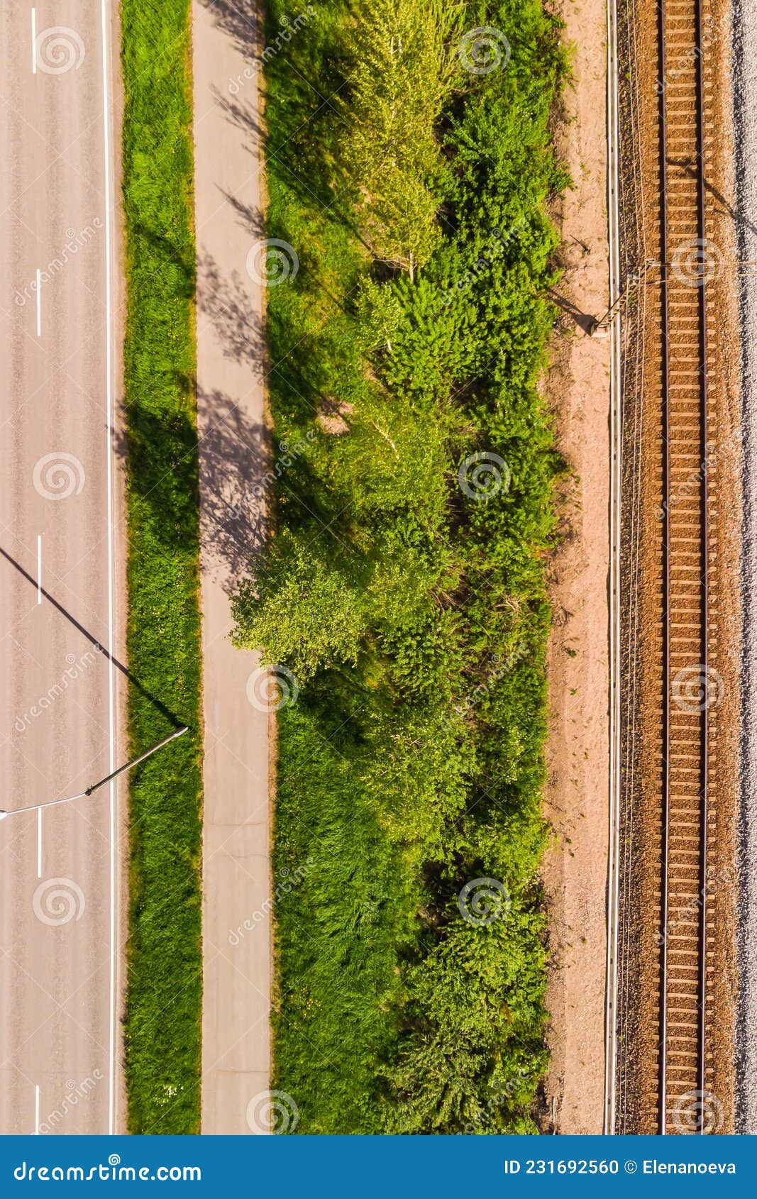 Aerial View of Pathway, Road and Railways Stock Photo - Image of park ...