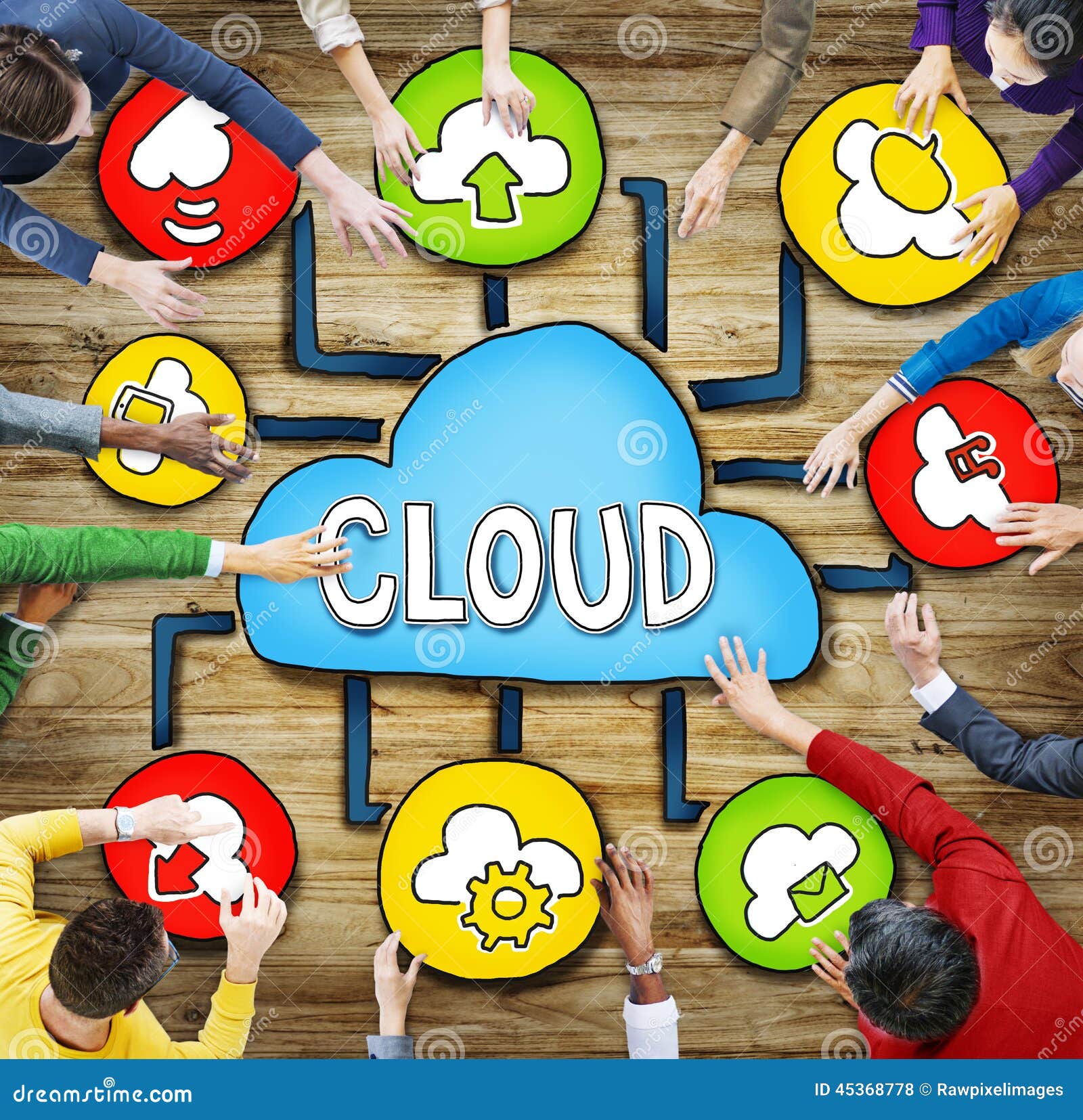 Aerial View of People and Cloud Computing Concepts Stock Illustration ...
