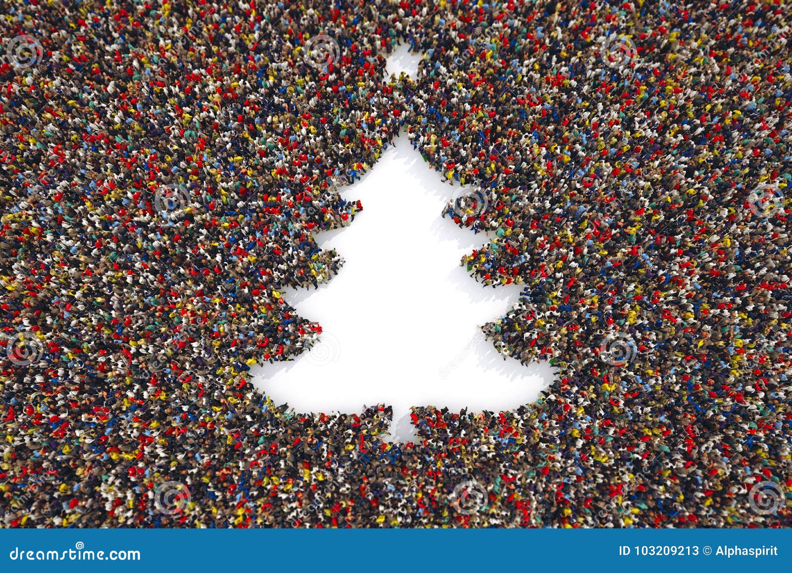 People Form the Shape of a Christmas Tree. 3D Rendering Stock ...