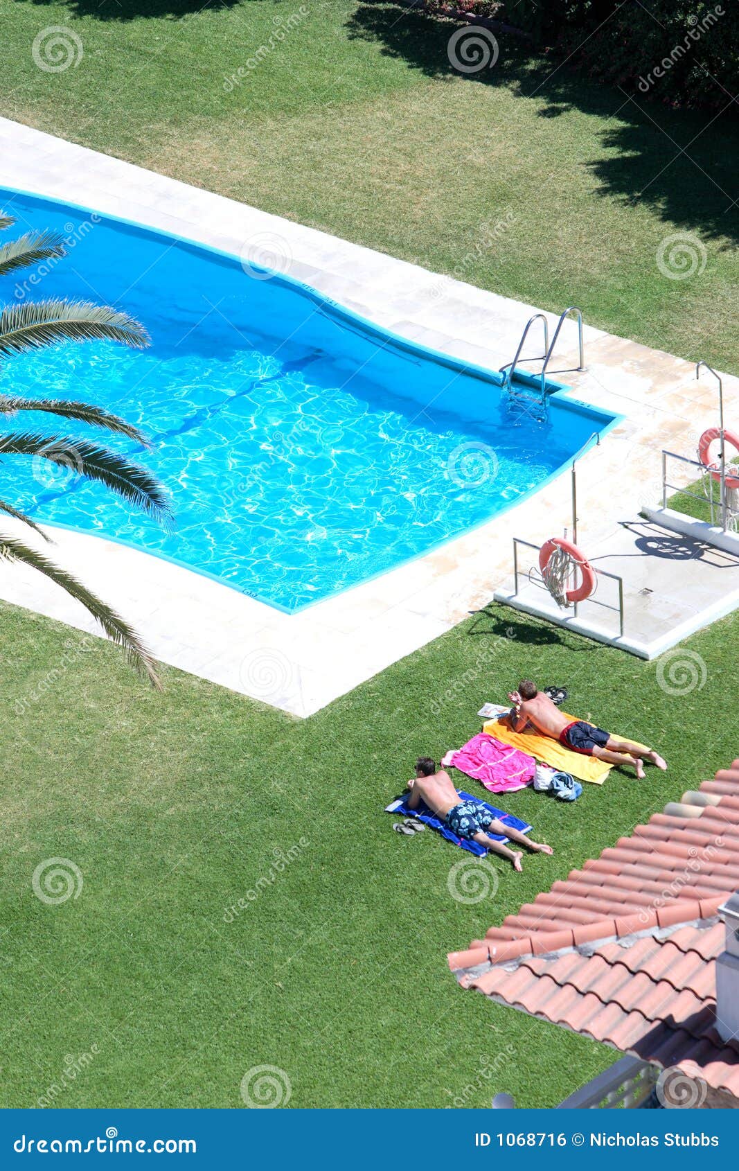 Aerial View of People Sunbathing by a Pool Stock Photo - Image of ...