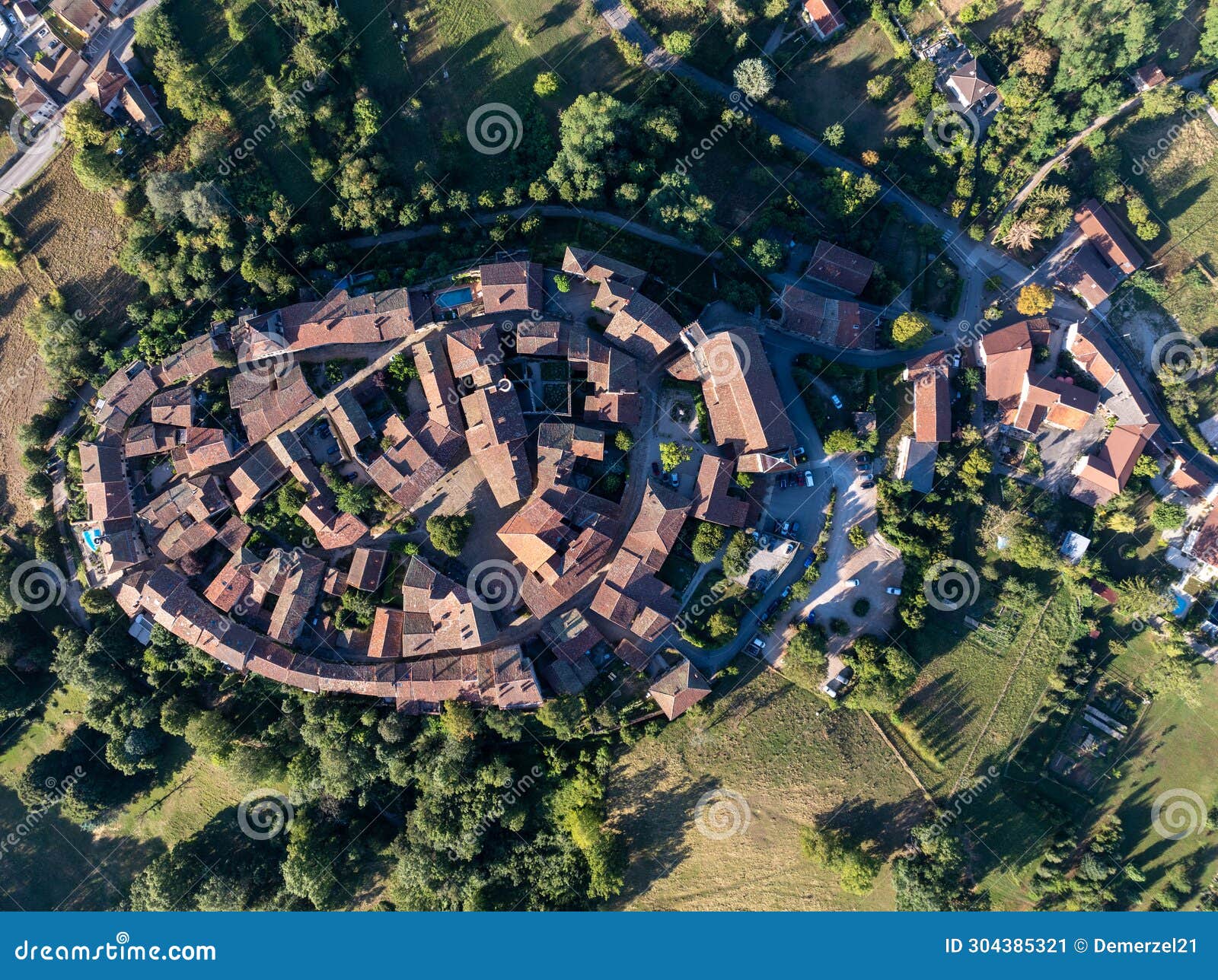 Aerial View - Perouges, France Stock Image - Image of medieval ...