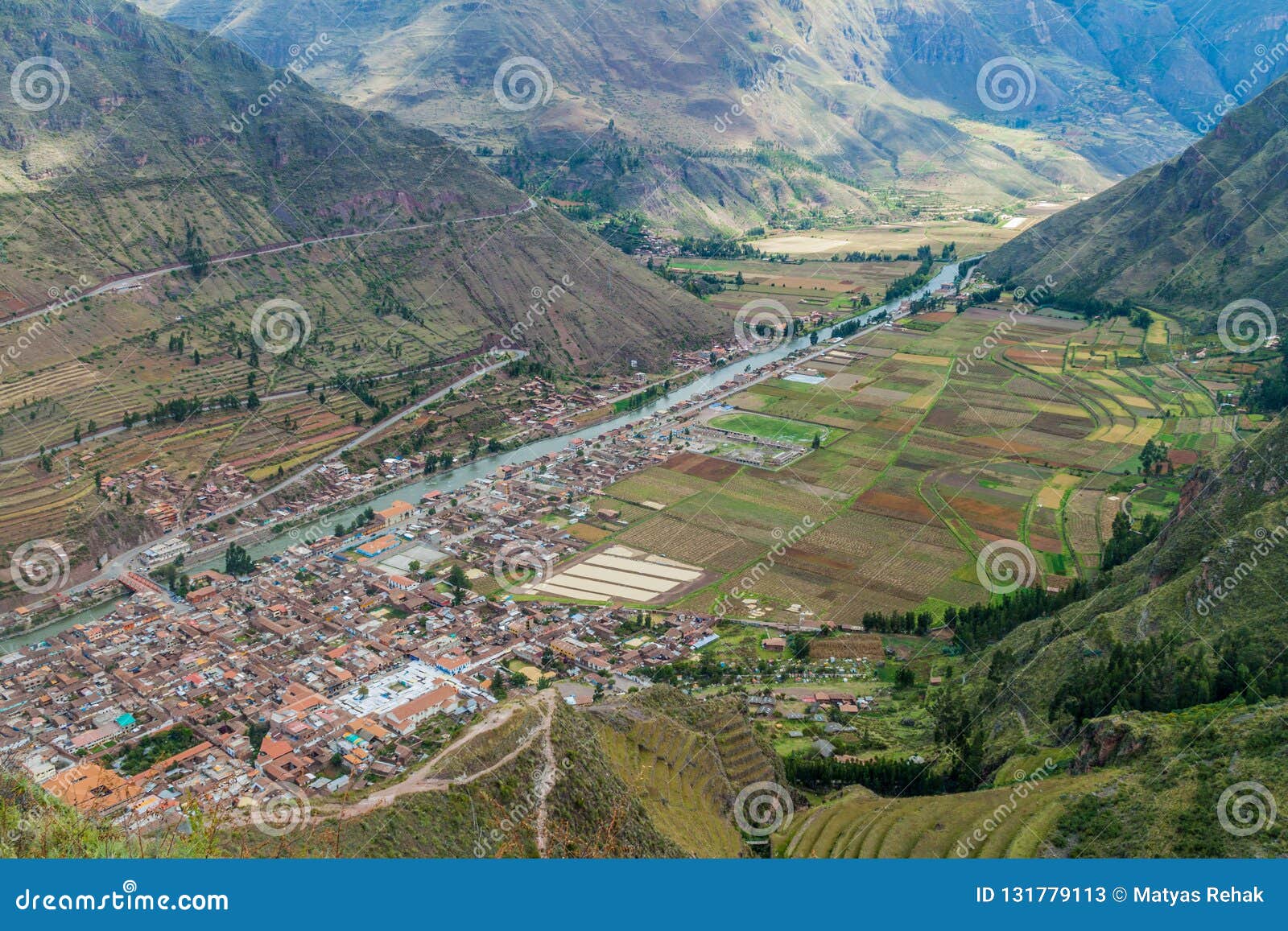 Aerial View of Pisac Village Stock Image - Image of america, village ...