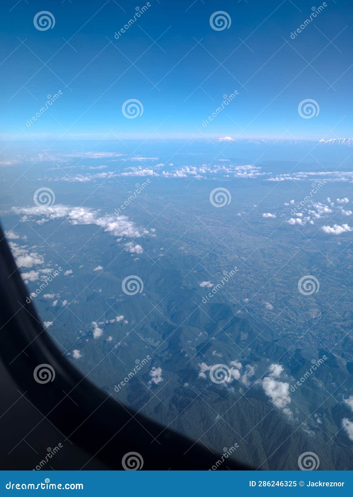Aerial View from Plane Window with Blue Sky and Clouds Stock Image ...