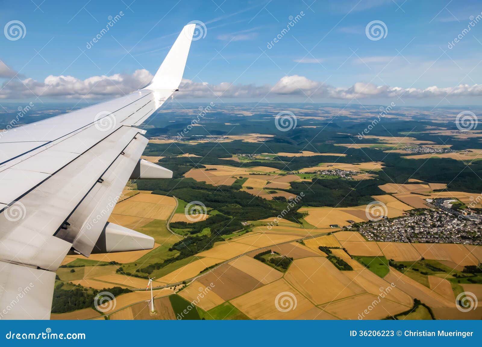 Aerial View of Plane Wing and Fields Stock Image - Image of aircraft ...