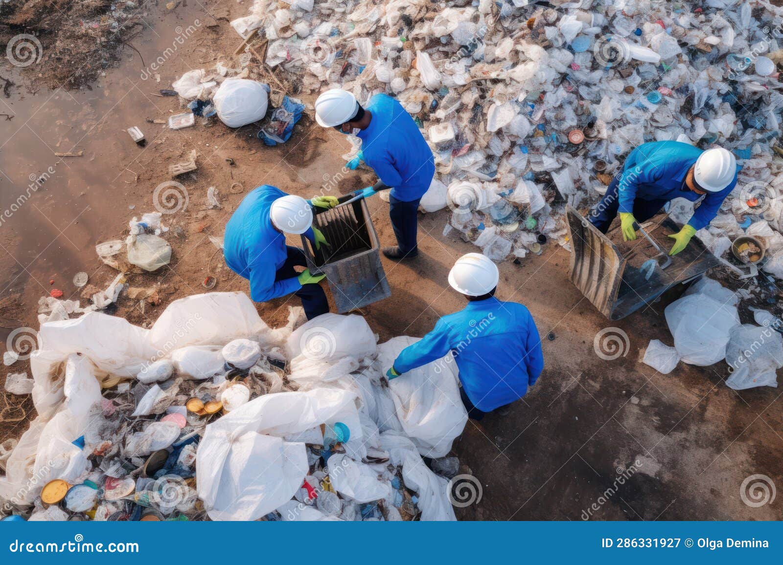 Aerial View of a Plastic Recycling Plant Where Workers Sort and Process ...