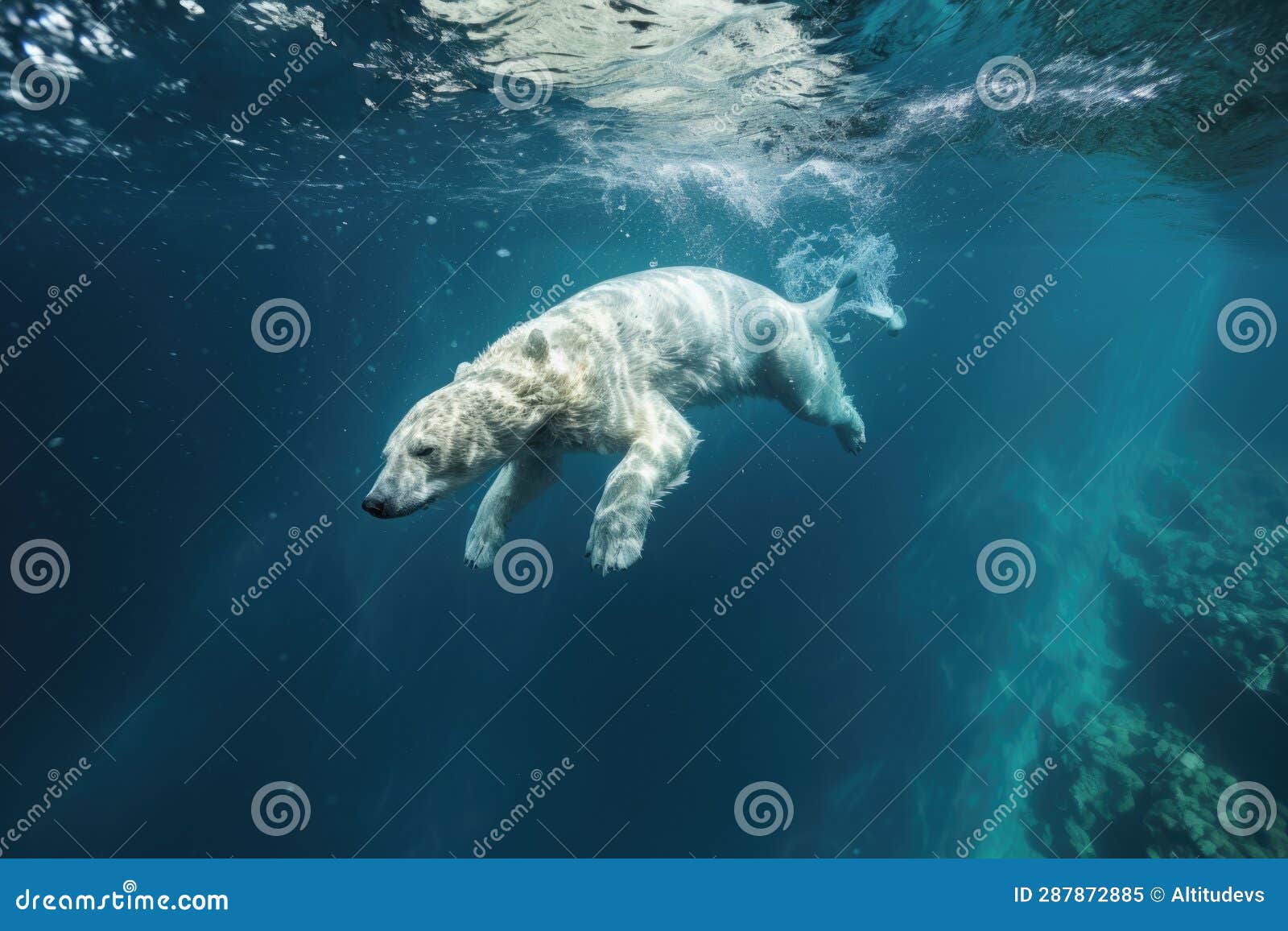 Aerial View of a Polar Bear Diving into Icy Ocean Stock Image - Image ...