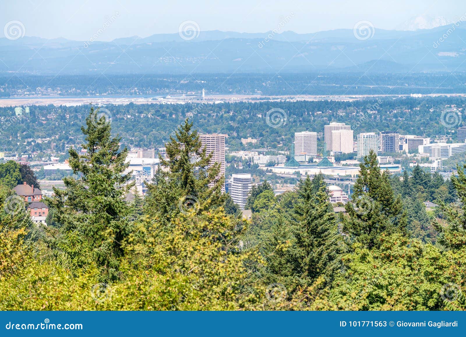 Aerial View of Portland Skyline, Oregon Stock Image - Image of clouds ...