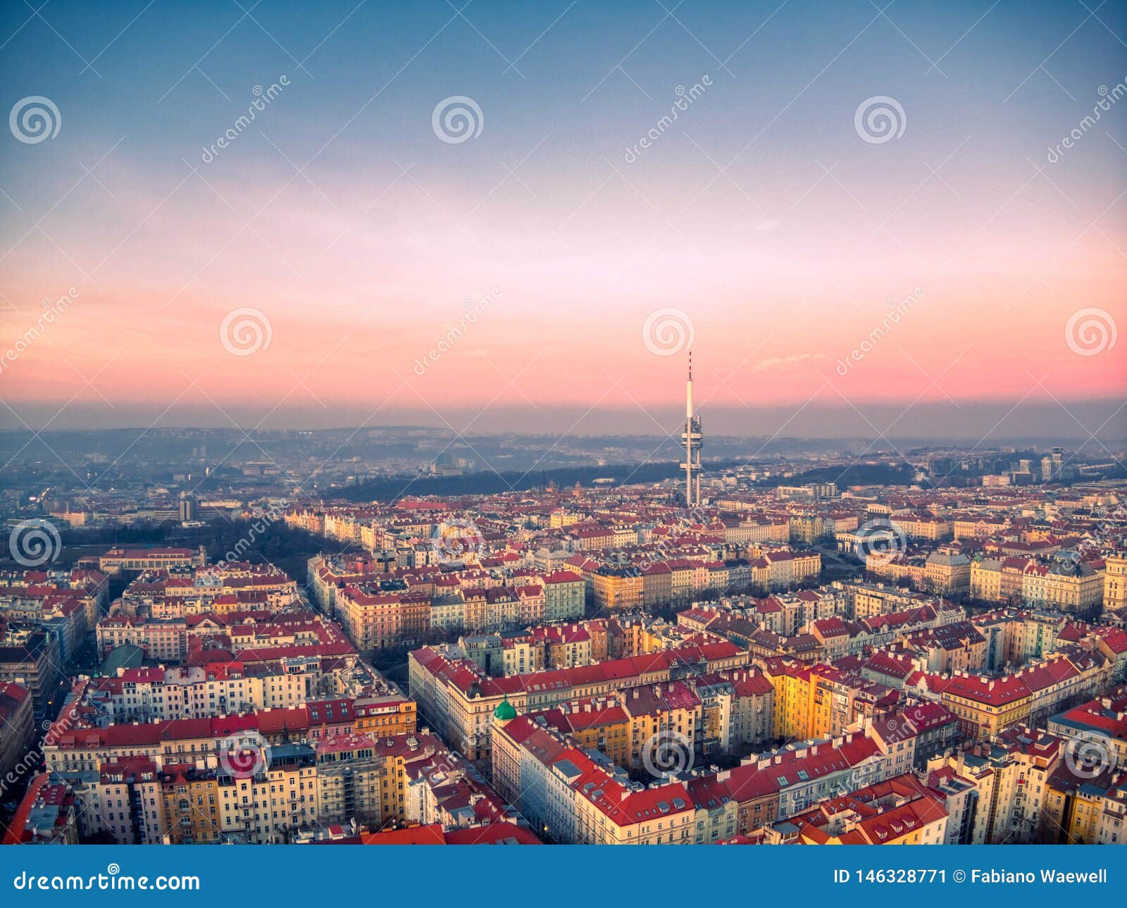 Aerial View of Prague Tv Tower Stock Image - Image of republic, roof ...