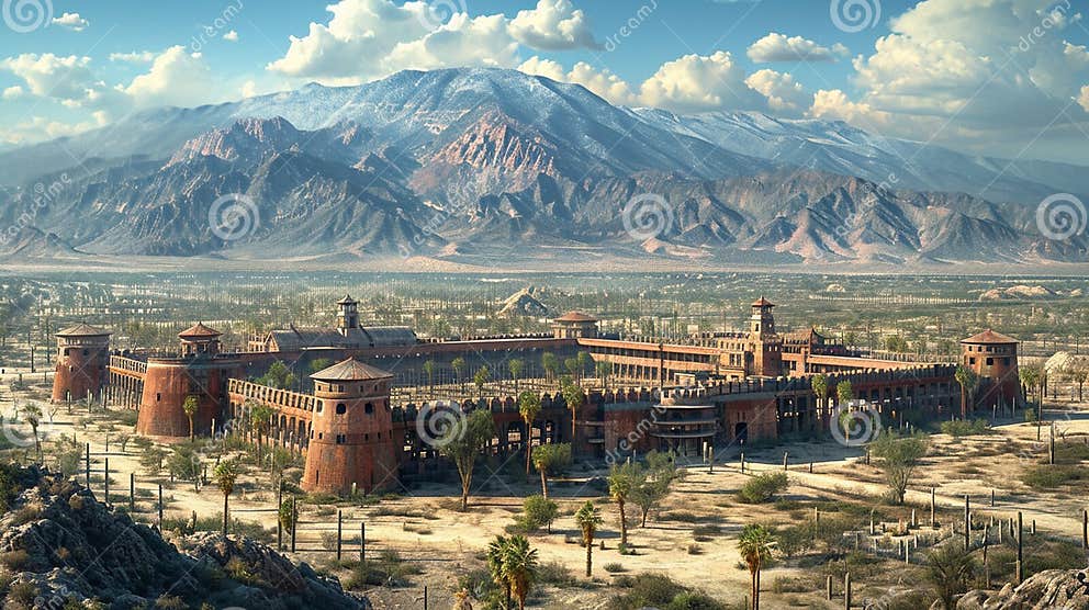 Aerial View of Prison in Desert Stock Illustration - Illustration of ...