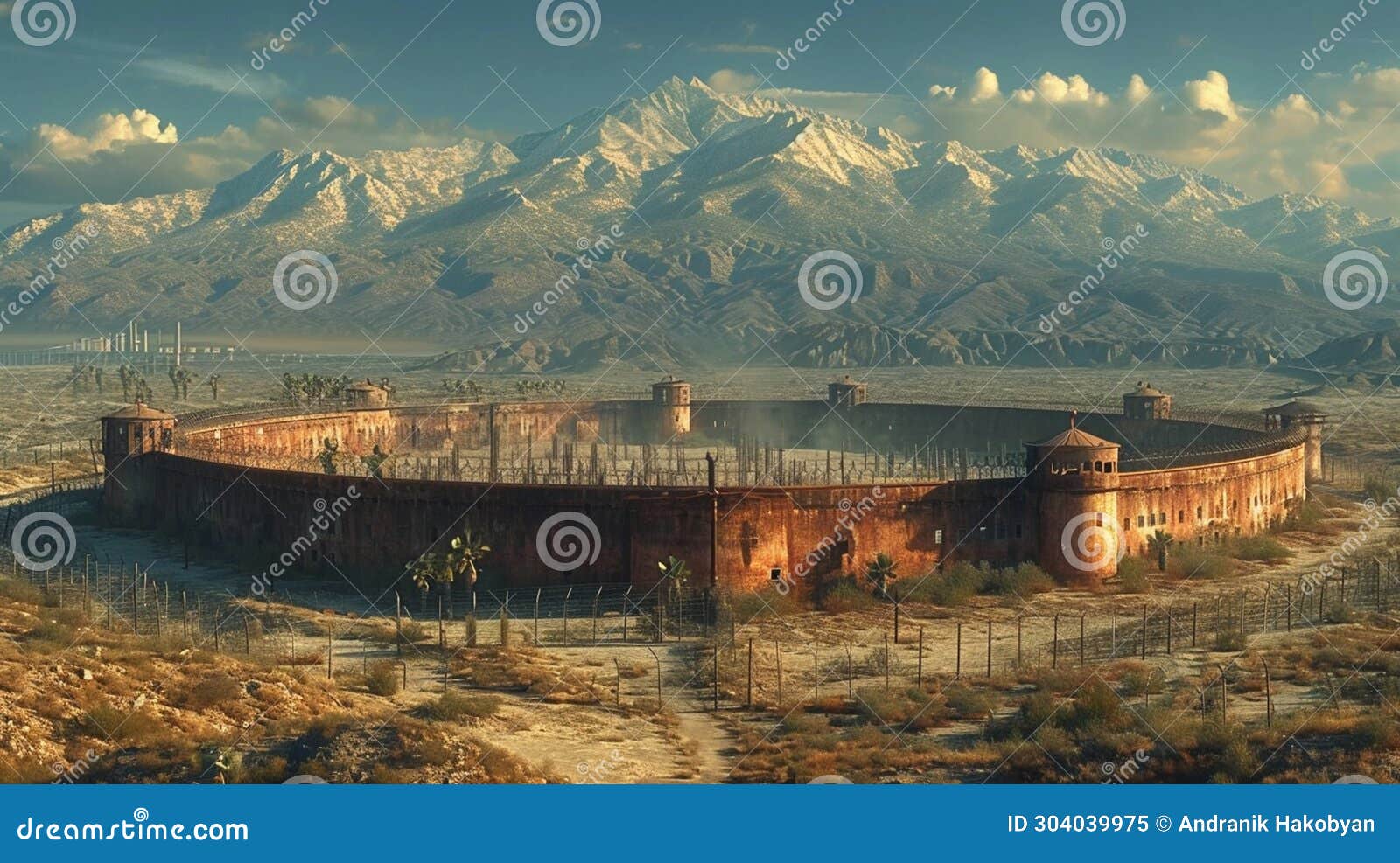 Aerial View of Prison in Desert Stock Illustration - Illustration of ...