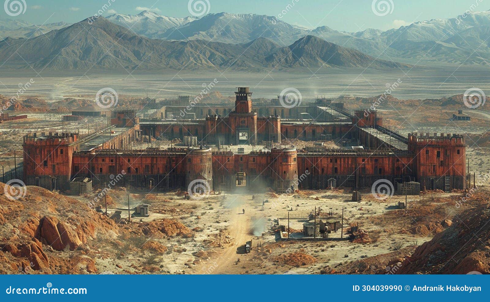 Aerial View of Prison in Desert Stock Illustration - Illustration of ...