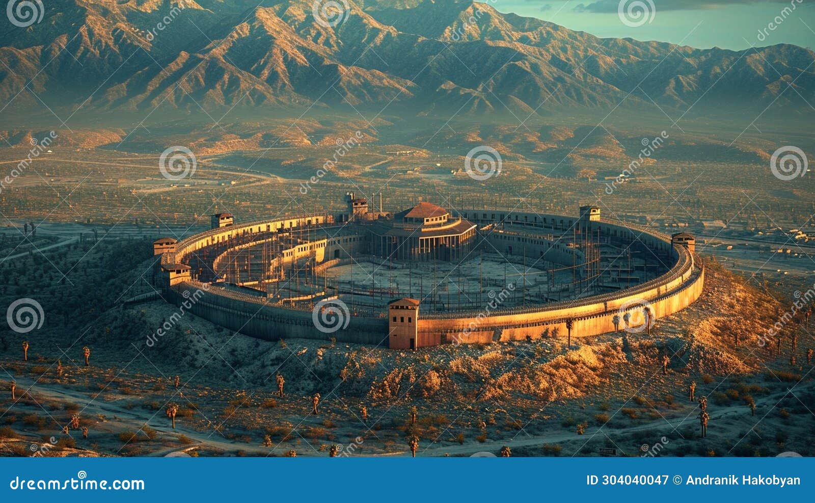 Aerial View of Prison in Desert Stock Illustration - Illustration of ...