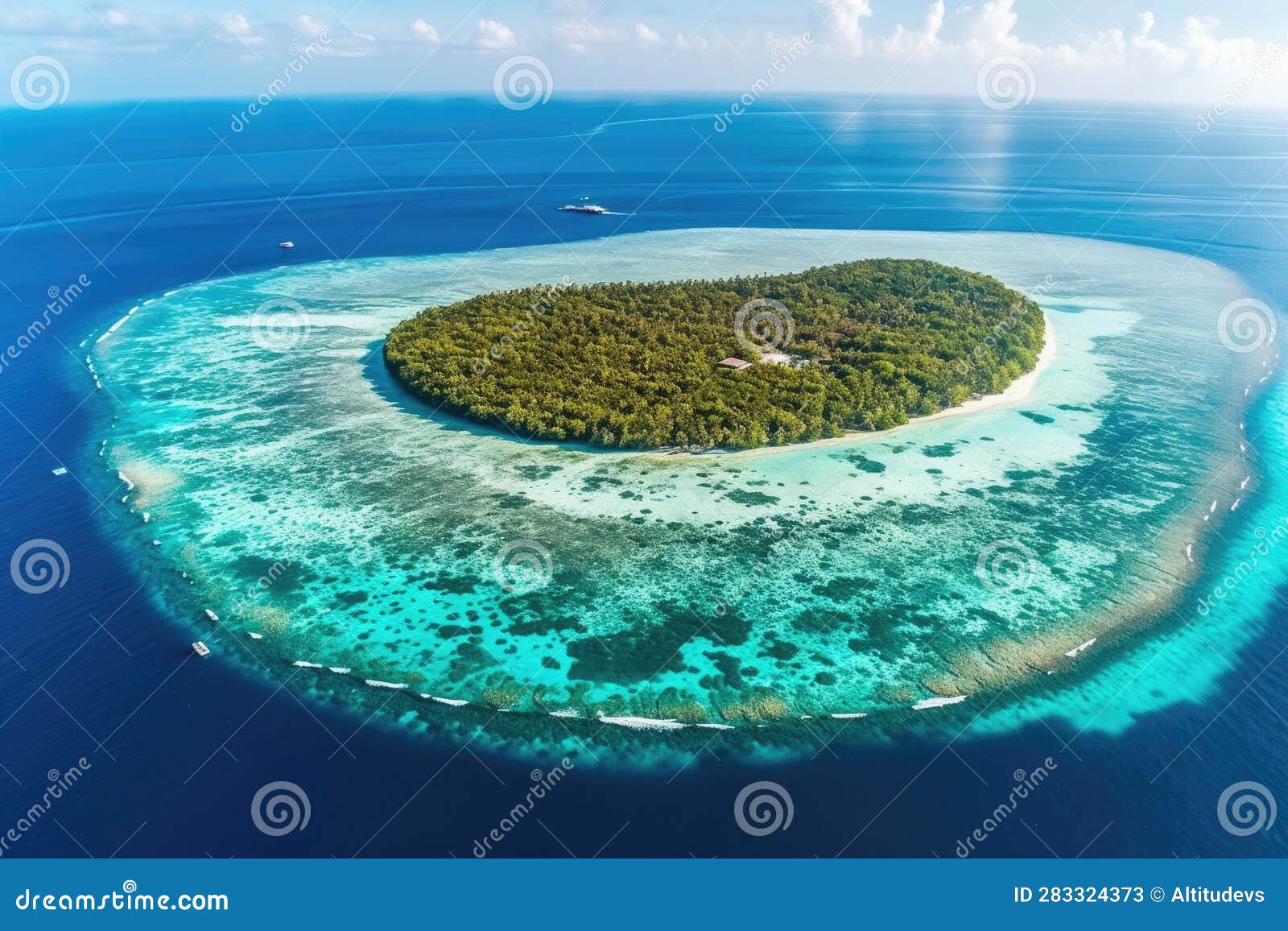 Aerial View of a Pristine Atoll Surrounded by Turquoise Waters Stock ...